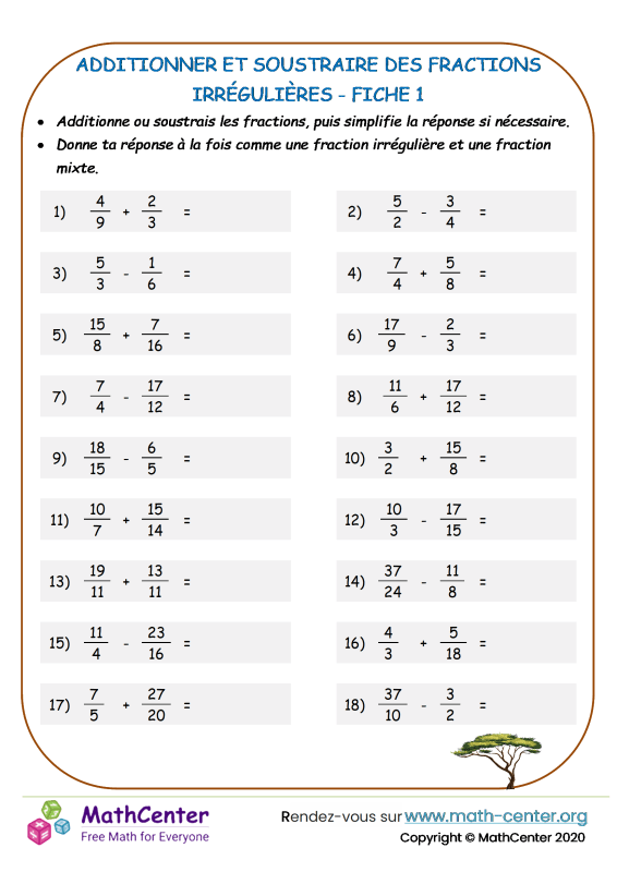 CM2 Fiches de travail: Additionner et soustraire des fractions | Math ... CM2 Fiches de travail: Additionner et soustraire des fractions | Math ...