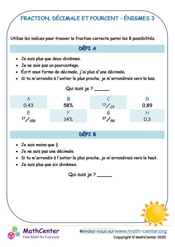 6eme Fiches de travail: Énigmes logiques | Math Center
