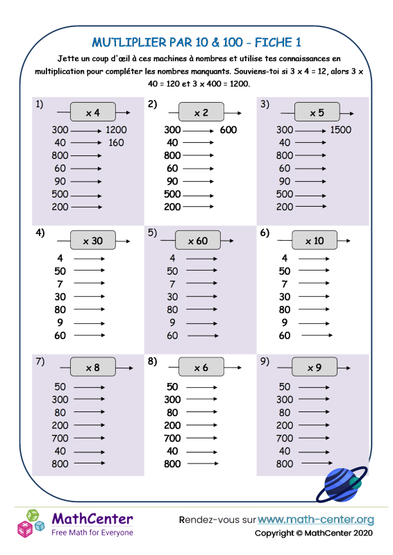 CM1 Fiches de travail: Multiplication à deux chiffres | Math Center