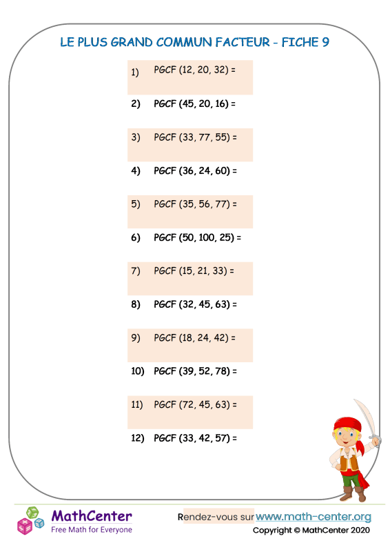 6eme Fiches de travail: Facteurs et multiples | Math Center