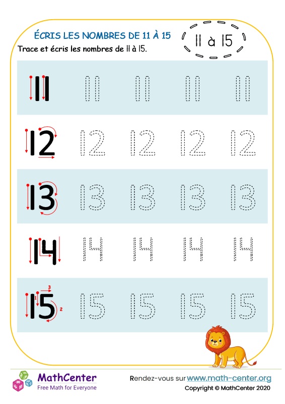 Grande section Fiches de travail: Nombres 11-20 | Math Center