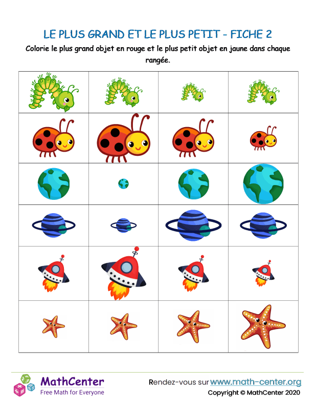 Moyenne section Fiches de travail: Comparer les tailles | Math Center