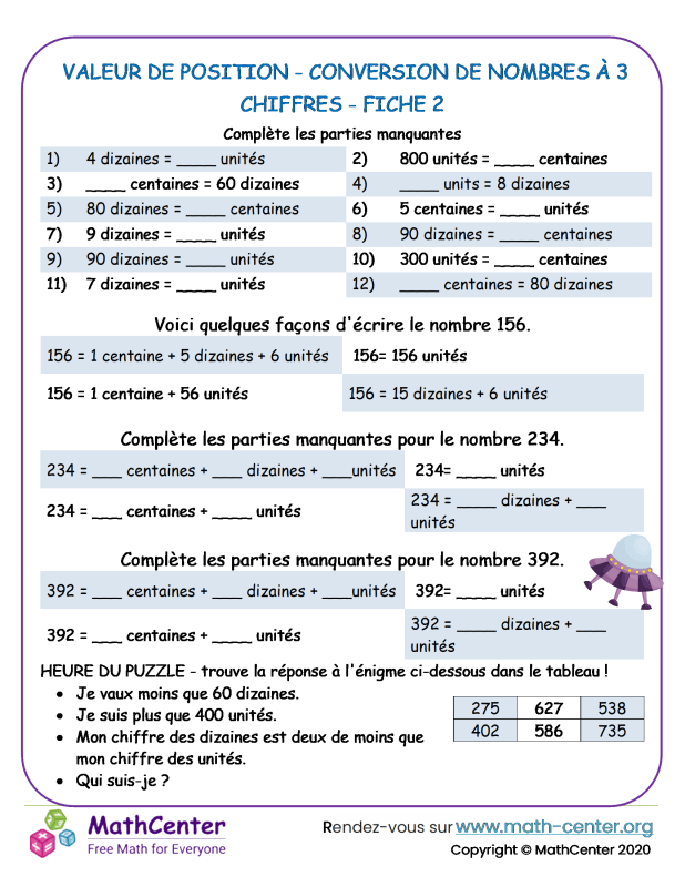 CE2 Fiches de travail: Énigmes logiques | Math Center