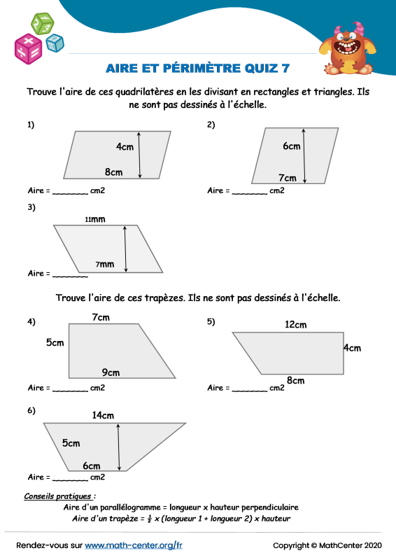 6eme Quiz: Aire et périmètre | Math Center