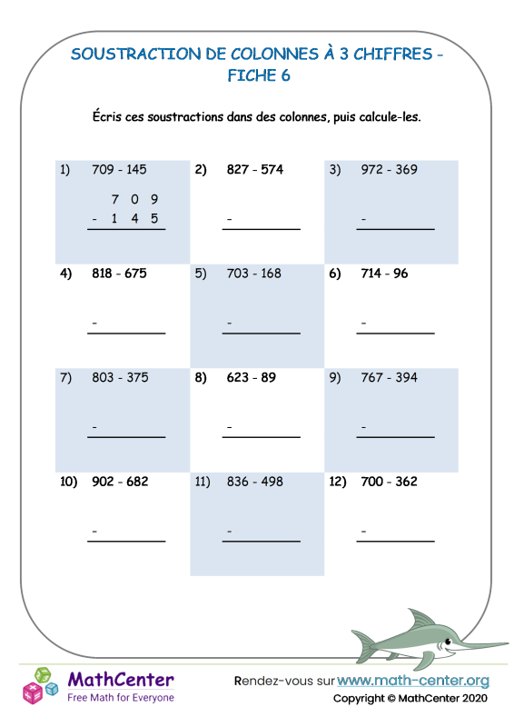 CE2 Fiches de travail: Soustraction à trois chiffres avec regroupement ...