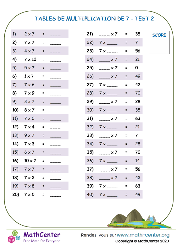 CE1 Fiches de travail: Tables de multiplication | Math Center