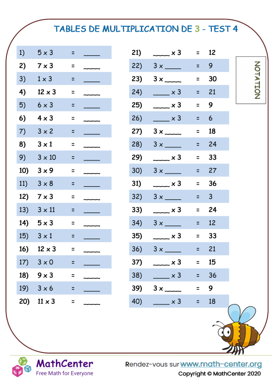CE1 Fiches de travail: Tables de multiplication | Math Center