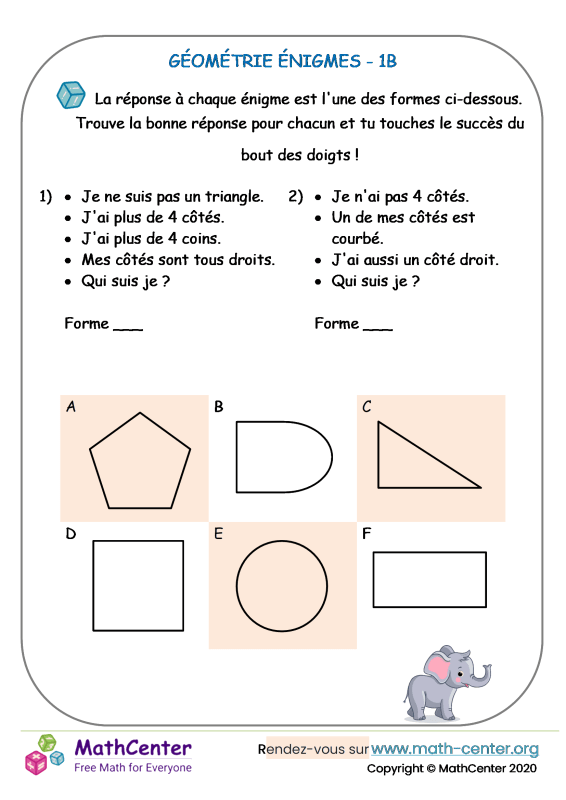 CE1 Fiches de travail: Polygones | Math Center