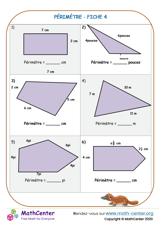 CE2 Fiches de travail: Aire et périmètre | Math Center