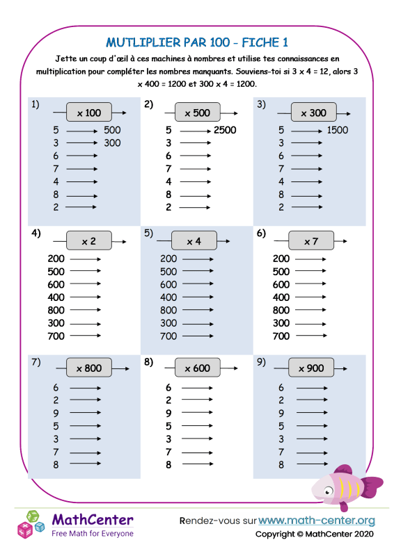 CM2 Fiches de travail: Multiplication à plusieurs chiffres | Math Center