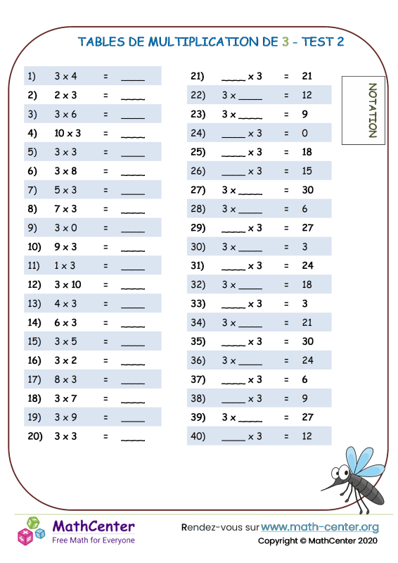 CM1 Fiches de travail: Tables de multiplication | Math Center
