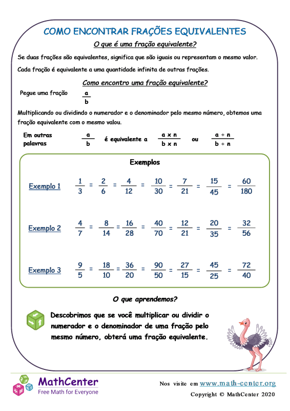 Quinto Ano Páginas de Aprendizagem: Folhas de Informação | Math Center
