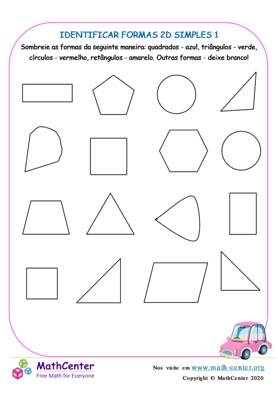Primeiro Ano Planilhas: Formas 2D | Math Center