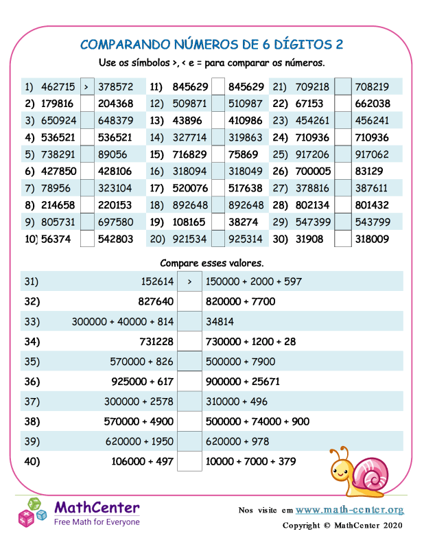 Quarto Ano Planilhas: Números de Múltiplos Dígitos | Math Center