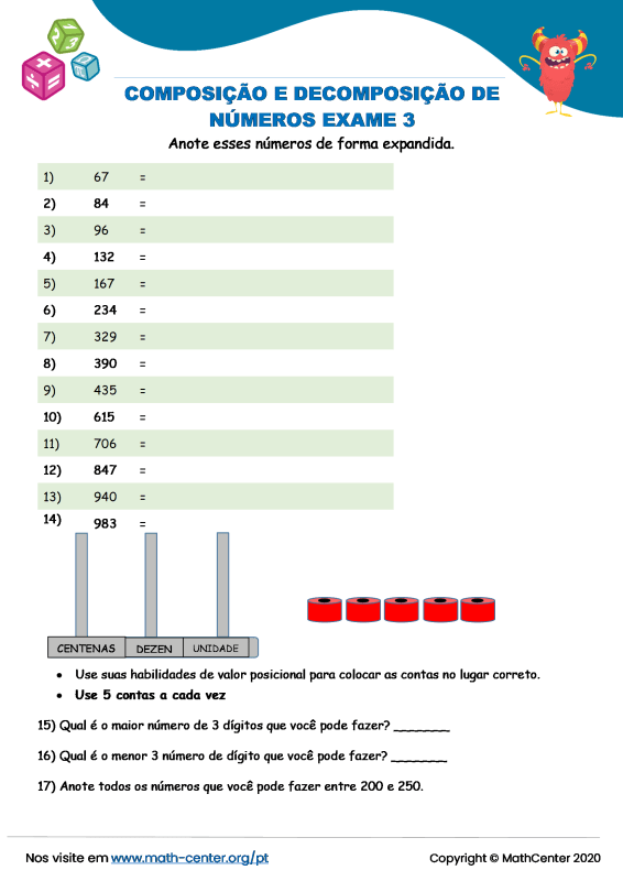 Segundo Ano Questionários Valor Posicional De Três Dígitos Math Center