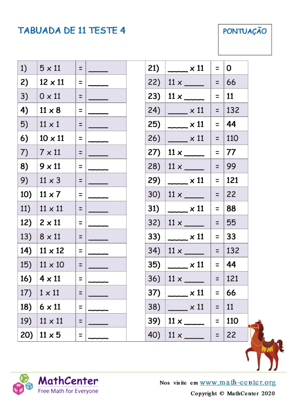 Terceiro Ano Planilhas: Tabuada de Multiplicação | Math Center