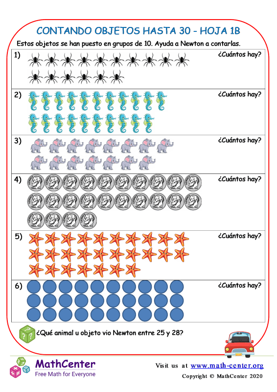 Primer Grado Hojas de trabajo: Números del 1 al 10 | Math Center