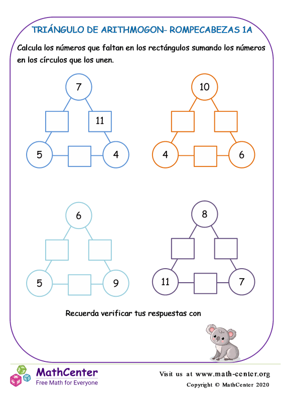 Primer Grado Hojas de trabajo: Rompecabezas Matemáticos | Math Center
