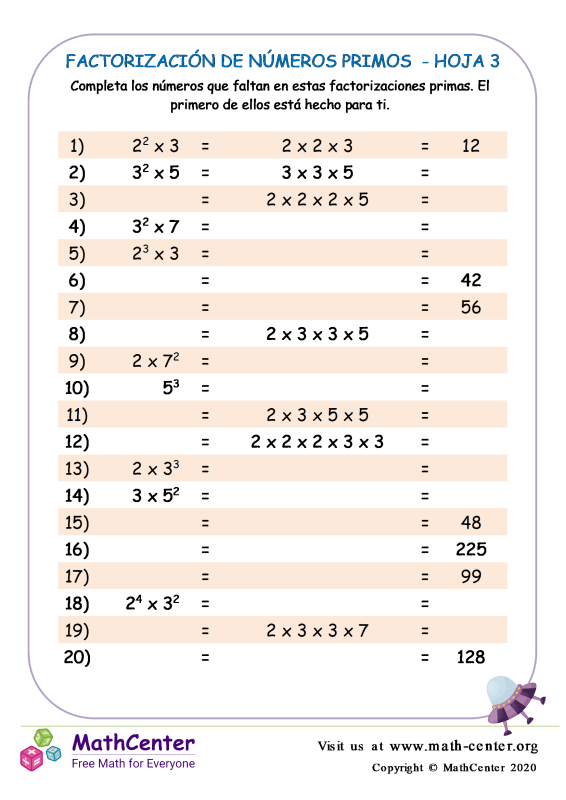 Sexto Grado Hojas de trabajo: Factores y Múltiplos | Math Center