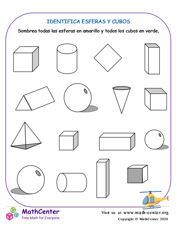 Primer Grado Hojas de trabajo: Cuerpos Geométricos | Math Center