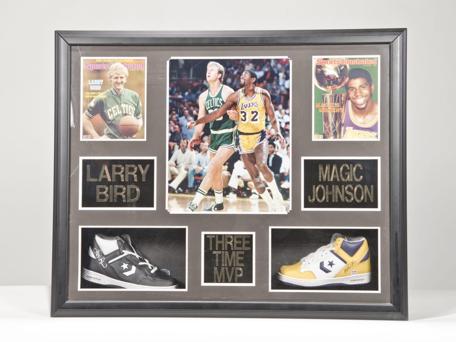 Magic Johnson & Larry Bird Signed Shoe Display at Fran and Ron Green's Verde Classics Museum ...