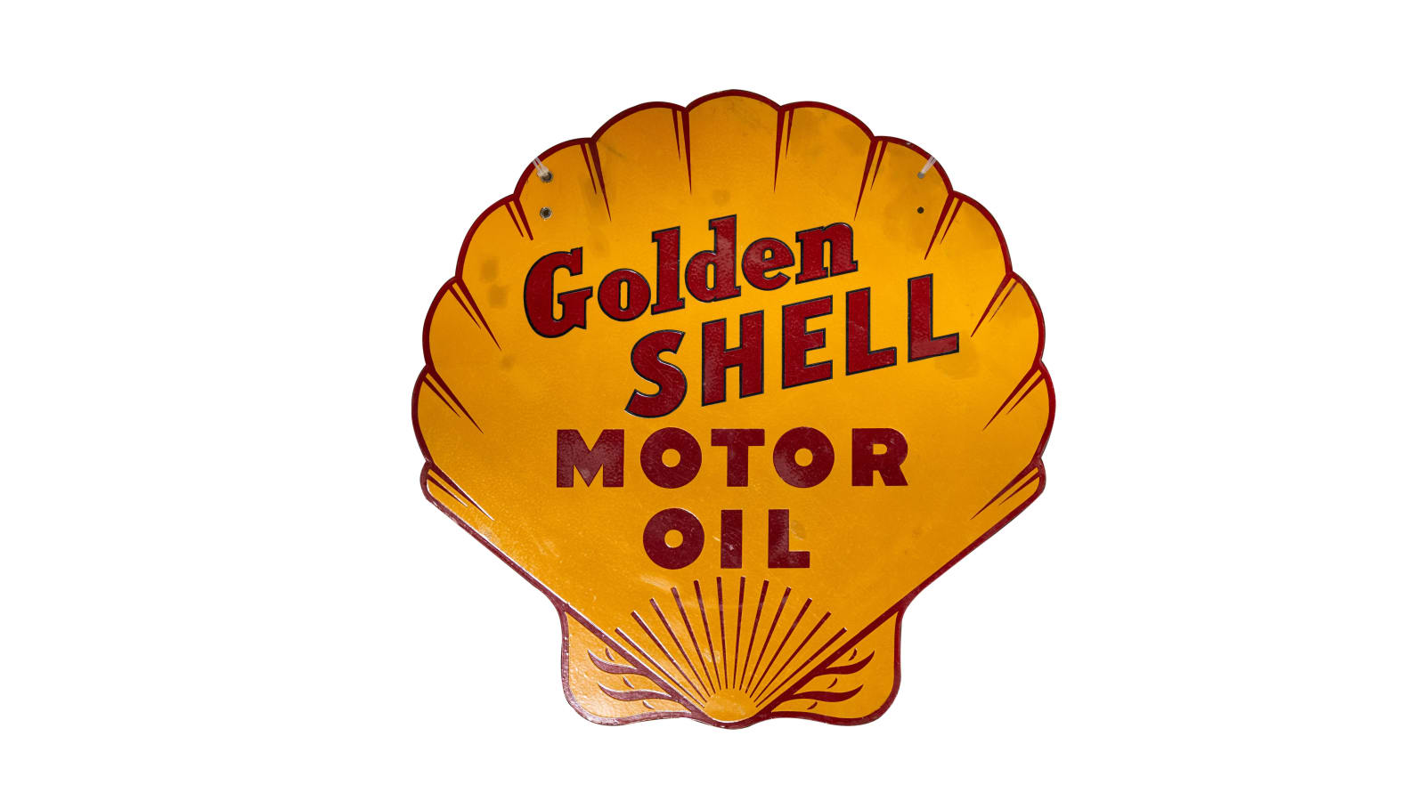Golden Shell Motor Oil Double-Sided Porcelain Sign at Schaaf Tractor ...