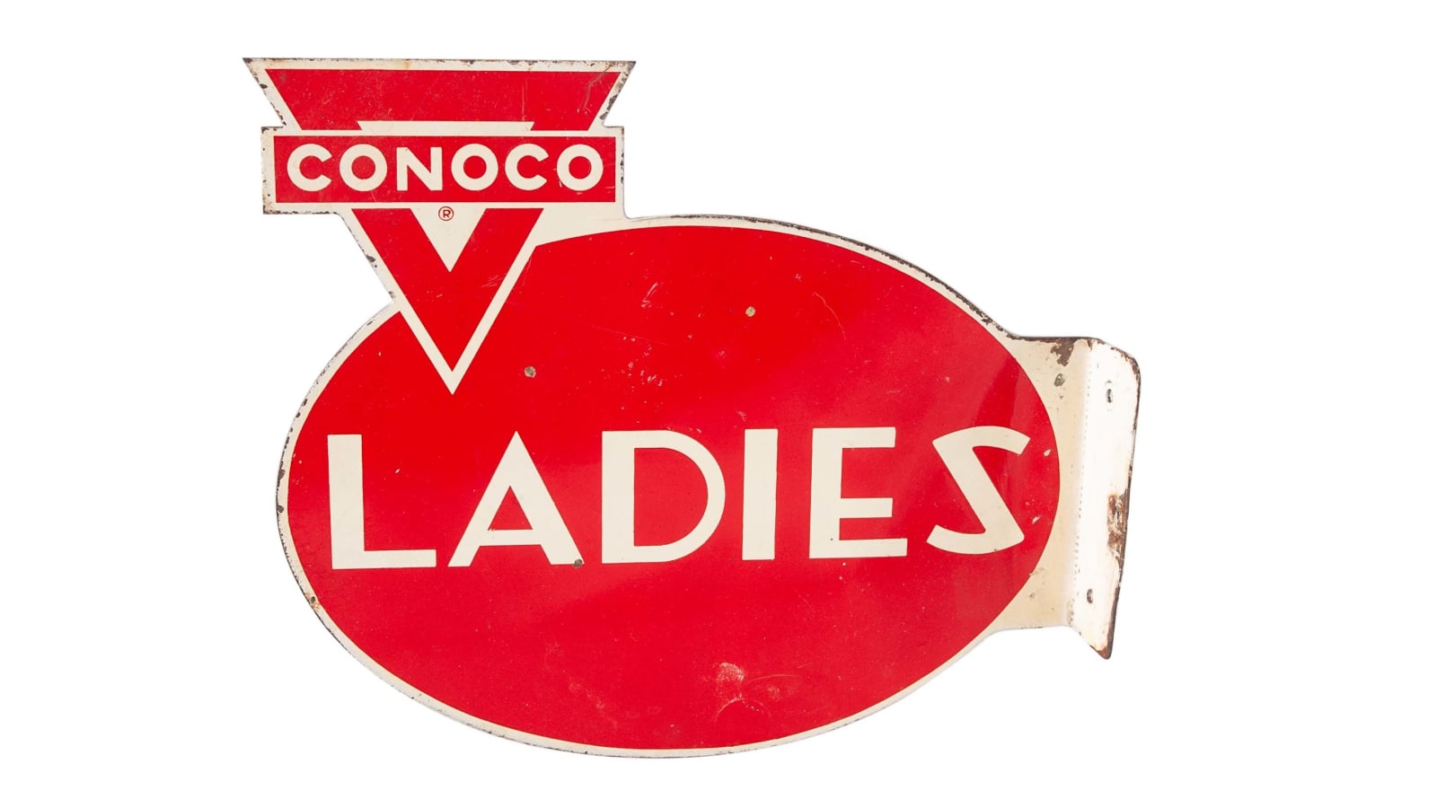 1950s Conoco Service Station Womens Restroom Die-Cut Tin Flange Sign ...