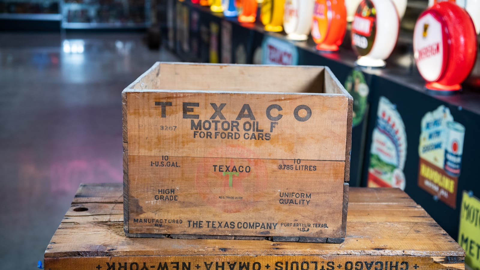 Texaco Motor Oil F Wood Oil Can Crate at The World’s Largest Road Art Auction 2023 as W85 ...