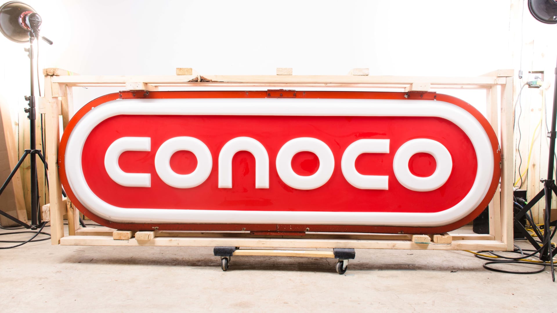 Conoco Double-Sided Lighted Sign 92x31x12 at Indy Road Art 2019 as J199 ...
