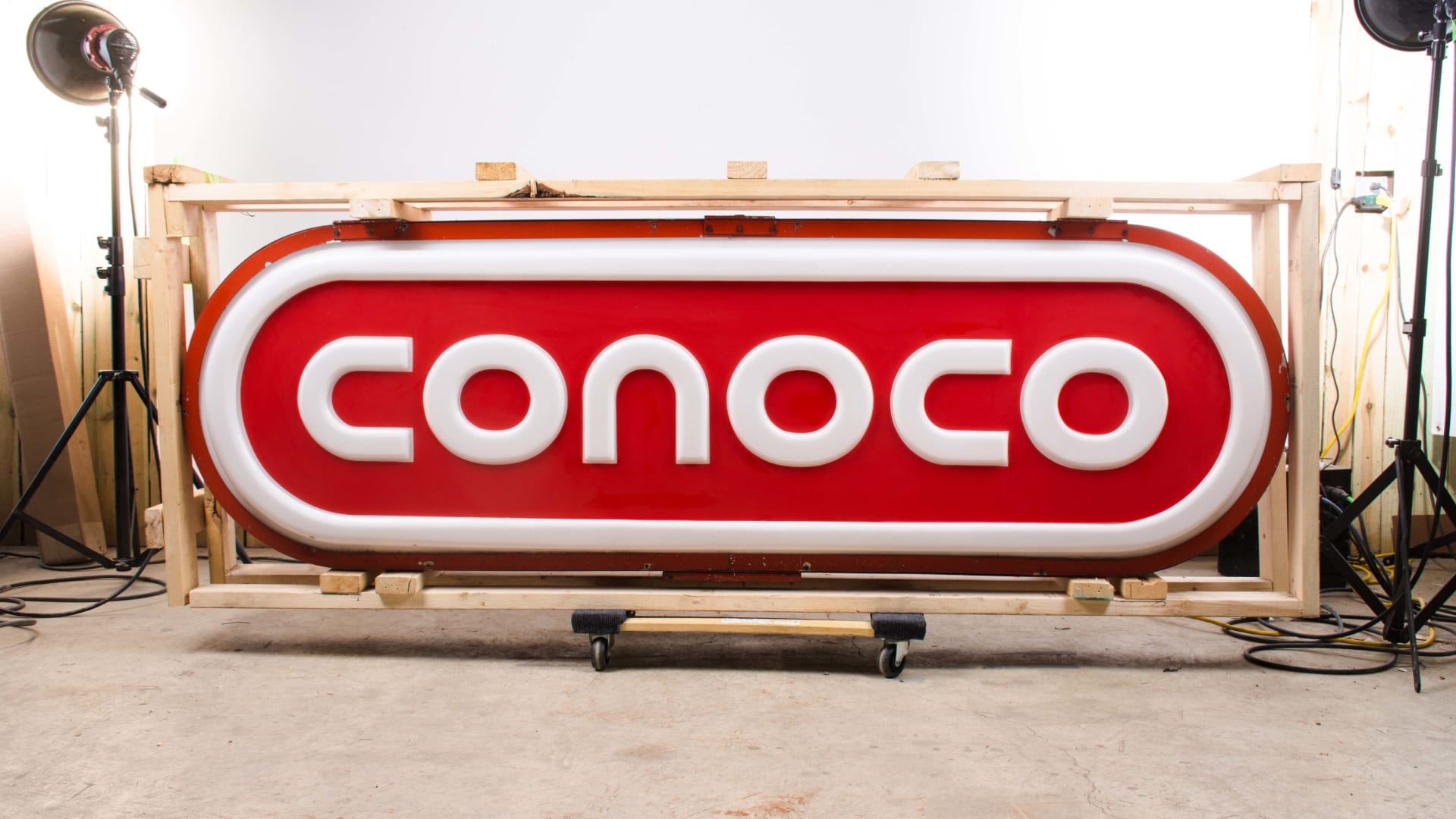 Conoco Double-Sided Lighted Sign 92x31x12 at Indy Road Art 2019 as J199 ...