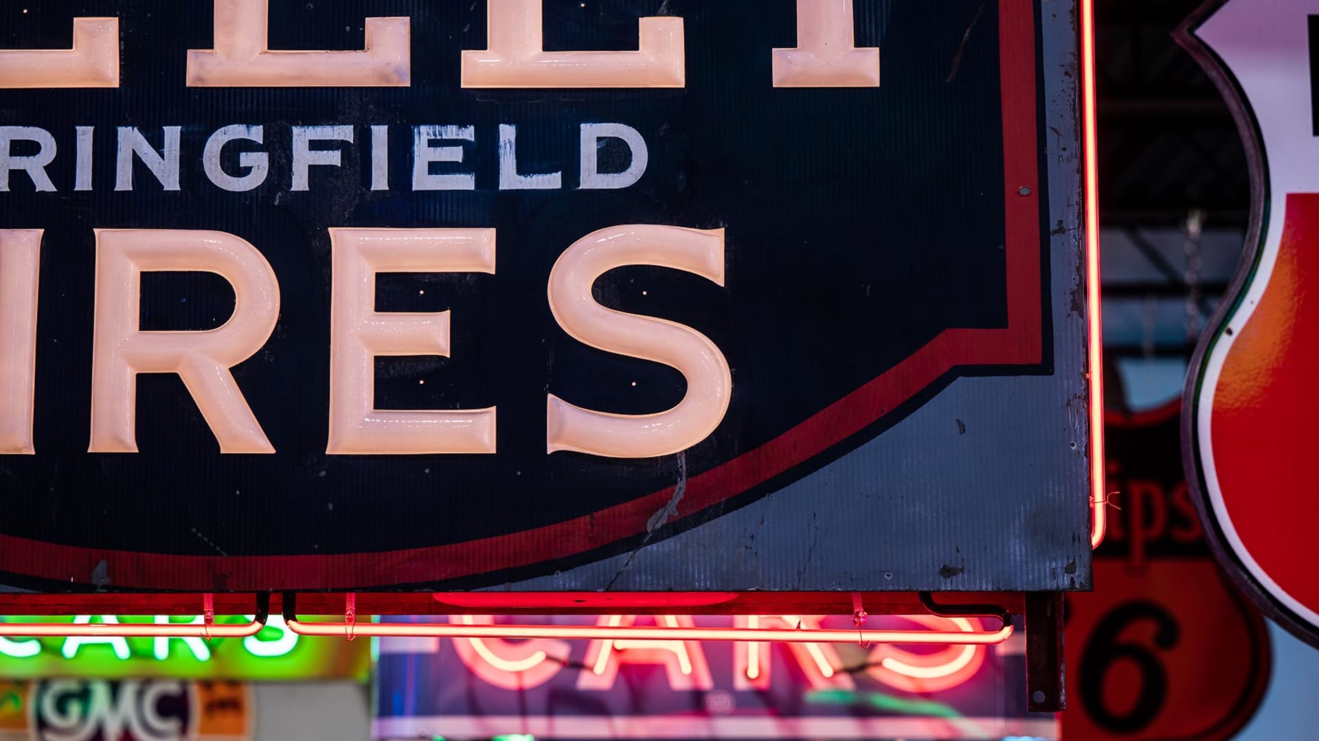 1930 Kelly Springfield Tires Painted Ripple Tin Milk Glass with Neon ...