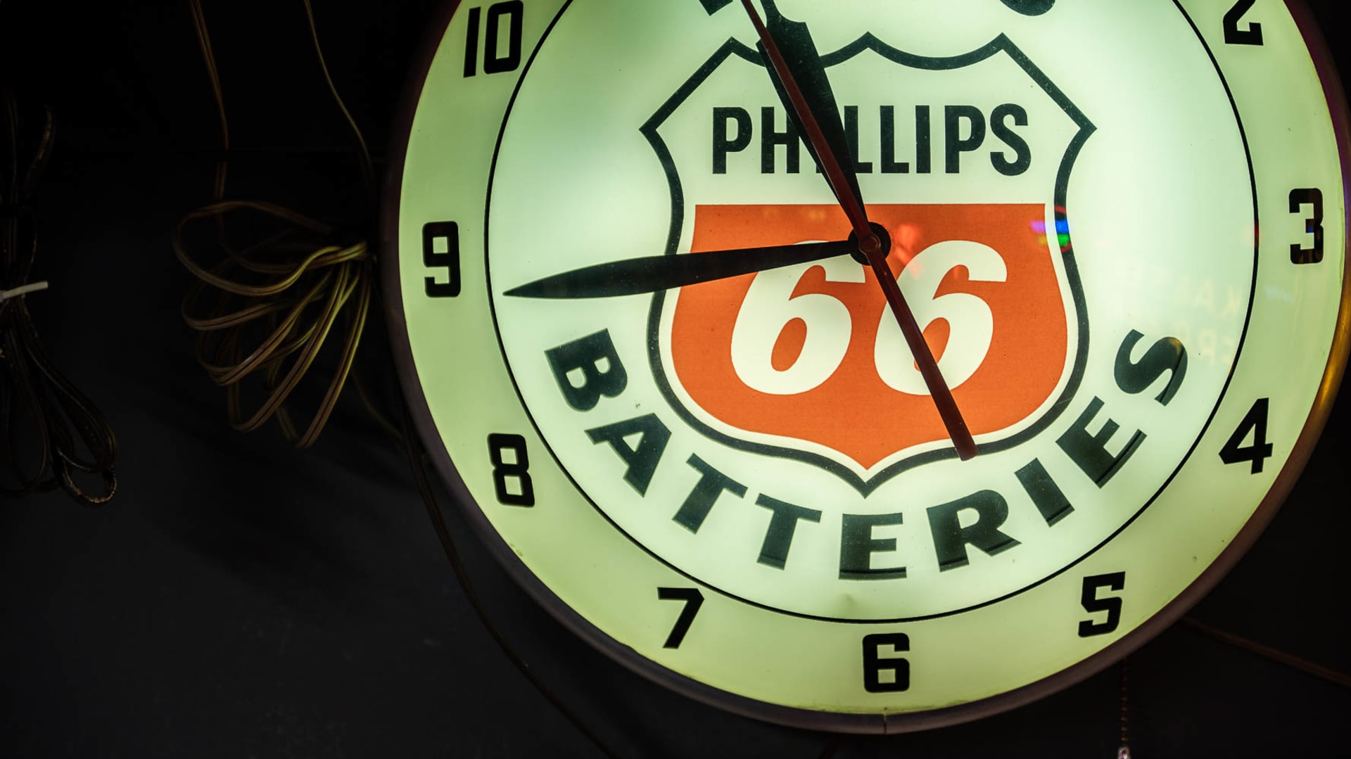 1950s-1960s Phillips 66 Tires & Batteries Lighted Double-Bubble Clock ...