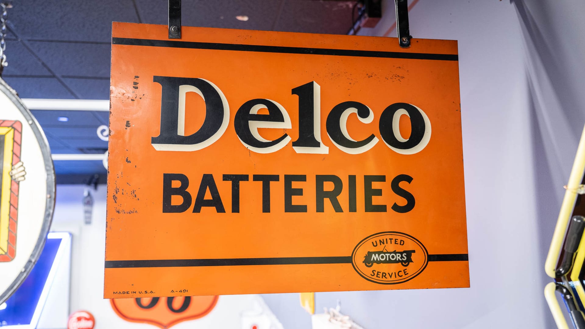 1940s-1950s Delco Batteries Double-Sided Tin Sign at The World’s ...