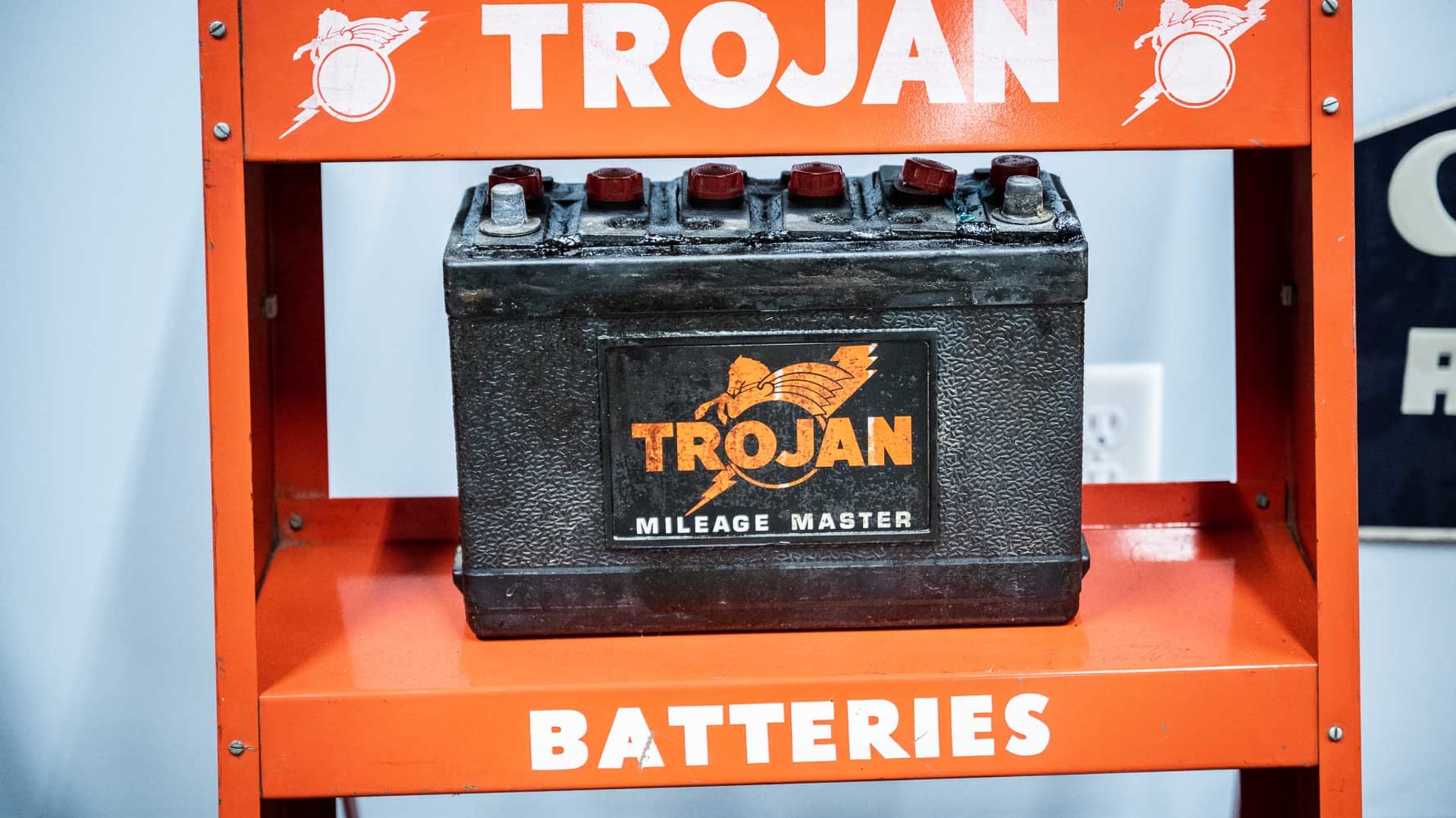 Trojan Batteries Display Rack and Batteries at The World’s Largest Road Art Auction 2023 as G266 ...