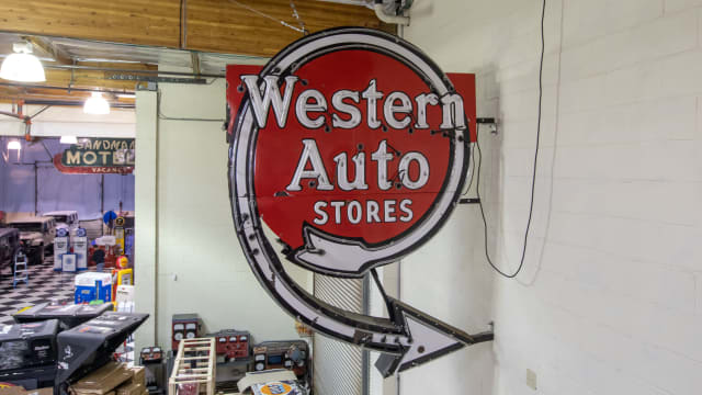1940s Western Auto Stores Double-Sided Embossed Porcelain Neon Sign ...