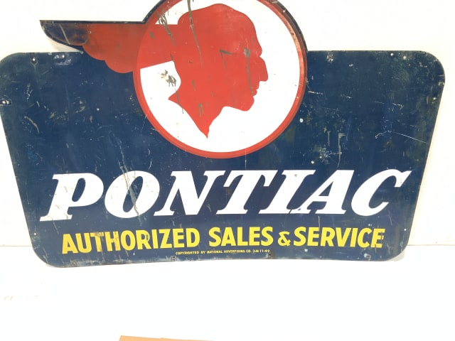 1940s Pontiac Authorized Sales & Service Tin Sign 68x48 at Las Vegas ...