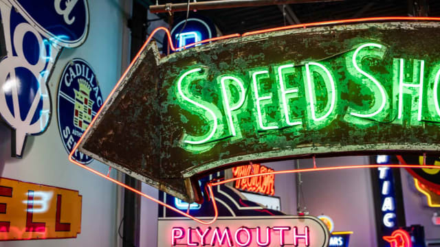 1940s Rocco and Cheater’s Speed Shop Double-Sided Tin Neon Sign at The ...