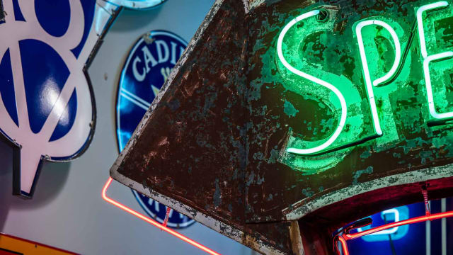 1940s Rocco and Cheater’s Speed Shop Double-Sided Tin Neon Sign at The ...