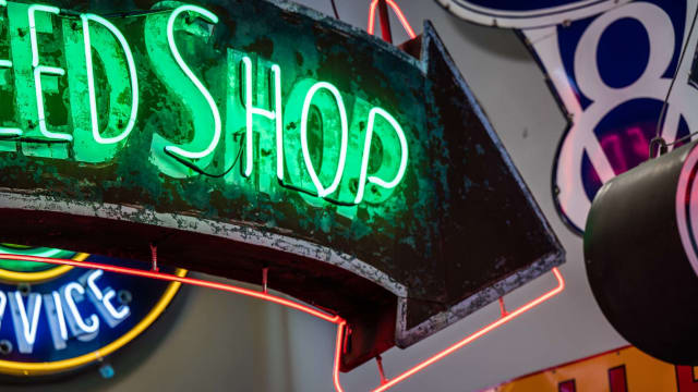 1940s Rocco and Cheater’s Speed Shop Double-Sided Tin Neon Sign at The ...