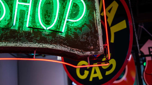 1940s Rocco and Cheater’s Speed Shop Double-Sided Tin Neon Sign at The ...