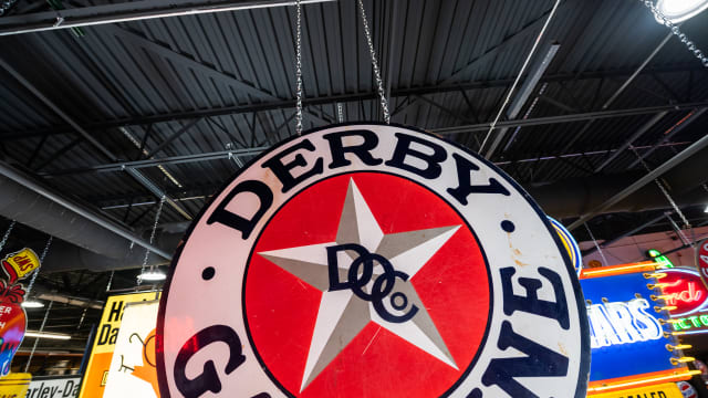 1930s-1940s Derby Gasoline Double-Sided Porcelain Sign at The World’s ...
