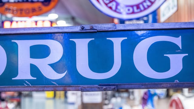Drugs Double-Sided Sign at The World’s Largest Road Art Auction 2023 as ...