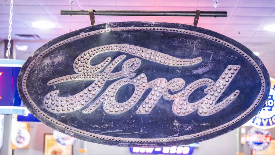 1900s Ford Double-Sided Punched Tin Smalt Dealership Sign at The World ...