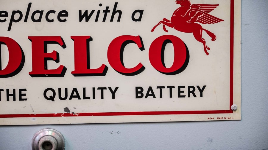 Delco Single-Sided Tin Sign at The World’s Largest Road Art Auction ...