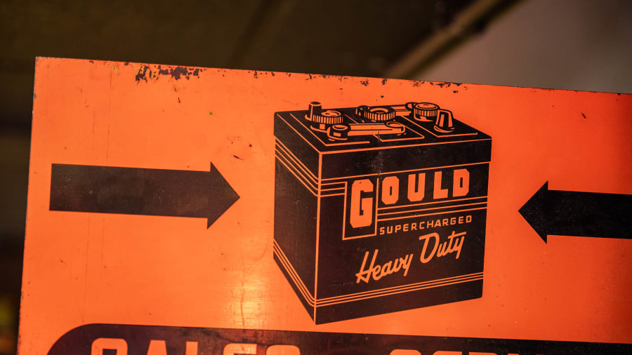 Gould Batteries Tin Flange Sign at The World’s Largest Road Art Auction ...