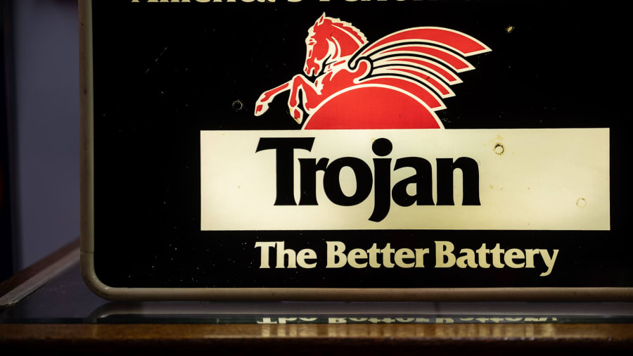 1990s Trojan Batteries Single-Sided Lighted Plastic Sign at The World’s ...