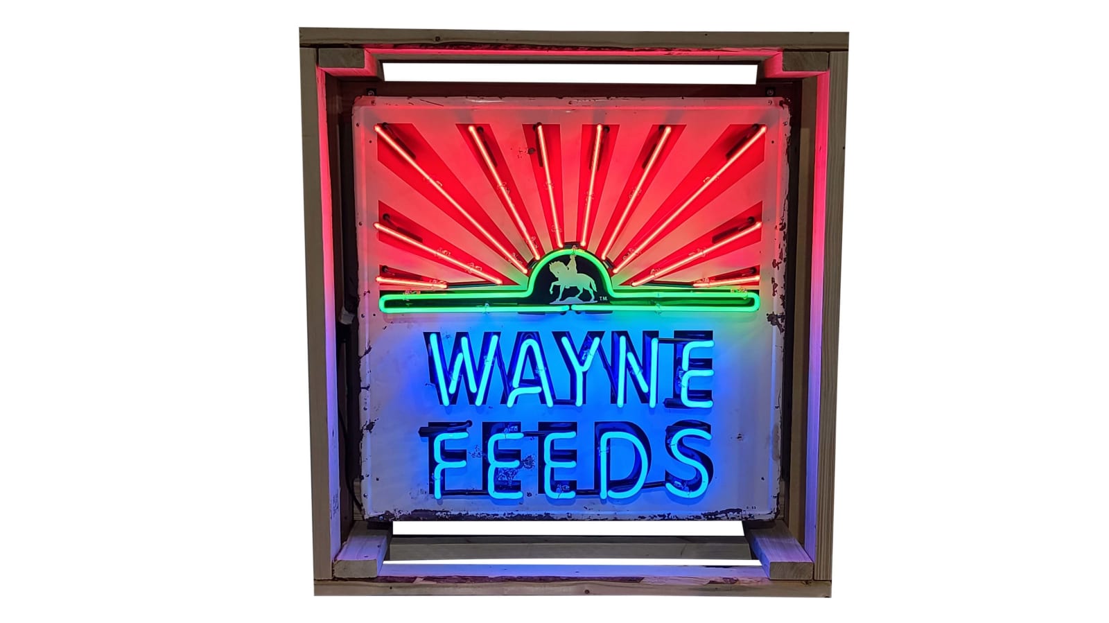 Wayne Feeds Single-Sided Tin Neon Sign at Gone Farmin' Fall Premier ...