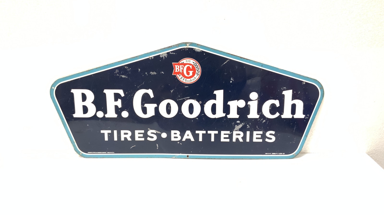 1950s B.F. Goodrich Tires And Batteries Single-Sided Tin Sign 42x19 at ...