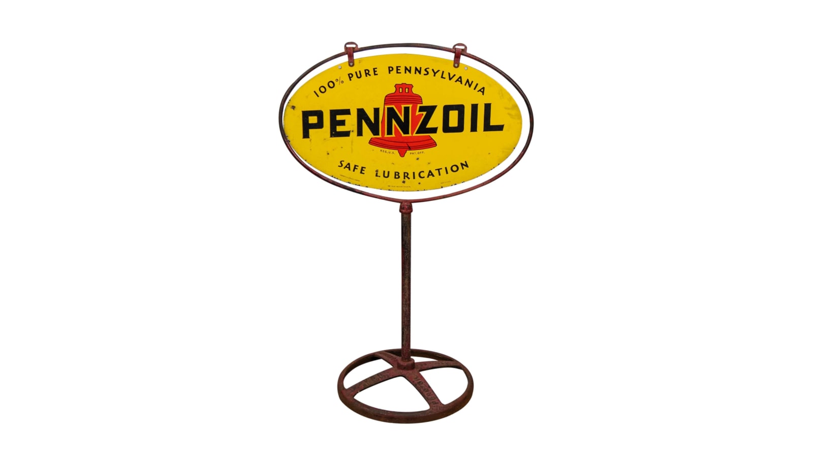 Pennzoil Double-Sided Porcelain Curb Sign at Indy Road Art 2022 as E109 - Mecum Auctions