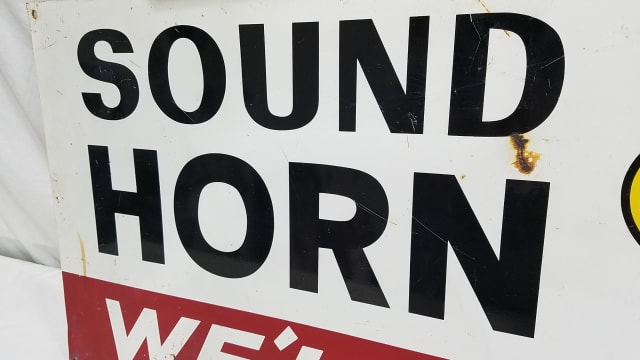 1970s Pennzoil Sound Horn We Will Open Single-Sided Tin Sign 32x15 at ...